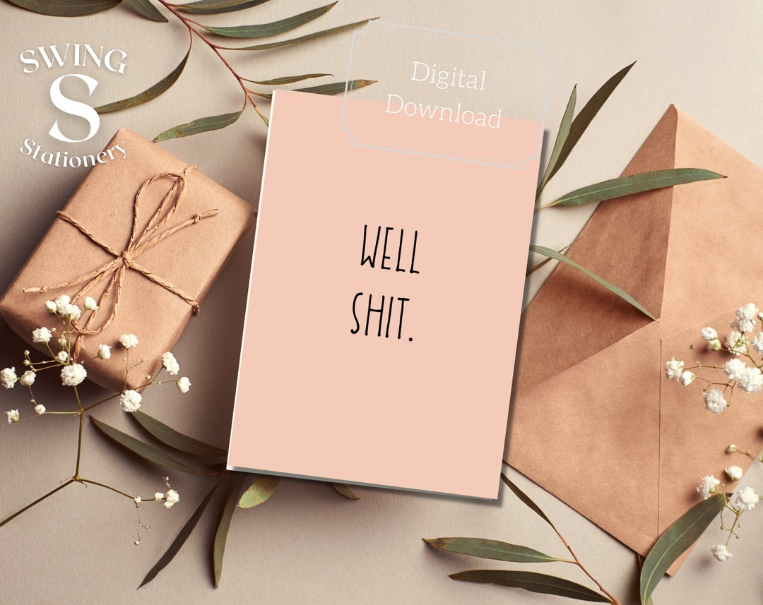 Printable Card, Well Shit, Boho Print Card, Sympathy Card, Retirement ...