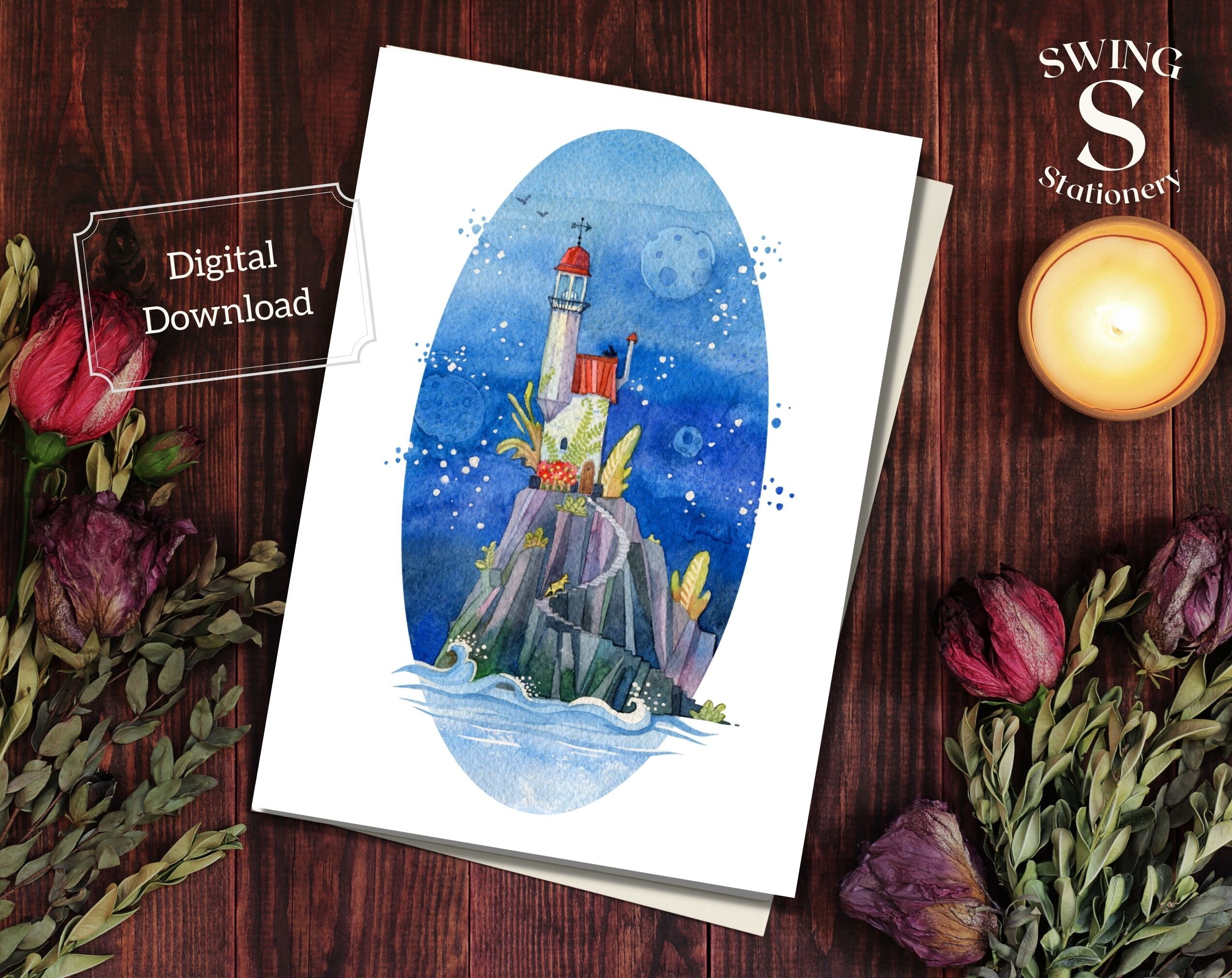 Printable Lighthouse Card, 4 Lighthouses Printable Cards, DIY ...