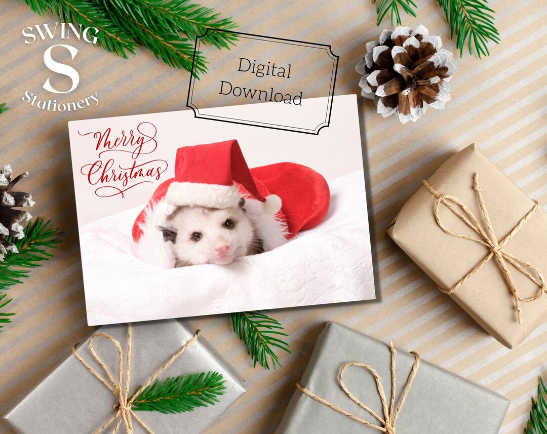 Printable Possum Christmas Card, Opossum Xmas Card, Cute Possum Card ...