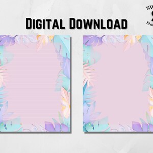 Printable Tropical Leaves Stationery, Pastel Leaves Stationery Set 2 ...