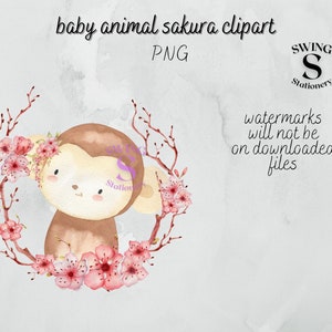 Baby Monkey Sakura, Cherry Blossom Clipart, Jungle Animal Clipart, Cute ...