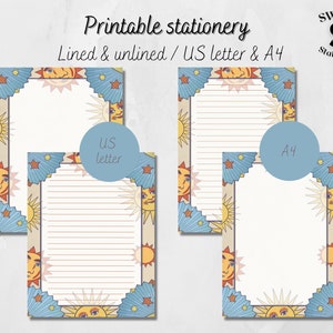 Celestial Printable Writing Paper, Printable Sun and Moon, Downloadable ...