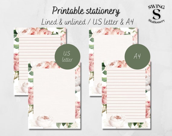 Peony Printable Writing Paper Peony Note Paper Peony | Etsy