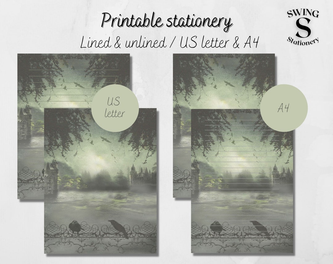 Gothic Raven Printable Writing Paper, Printable Letter Paper, Gothic ...