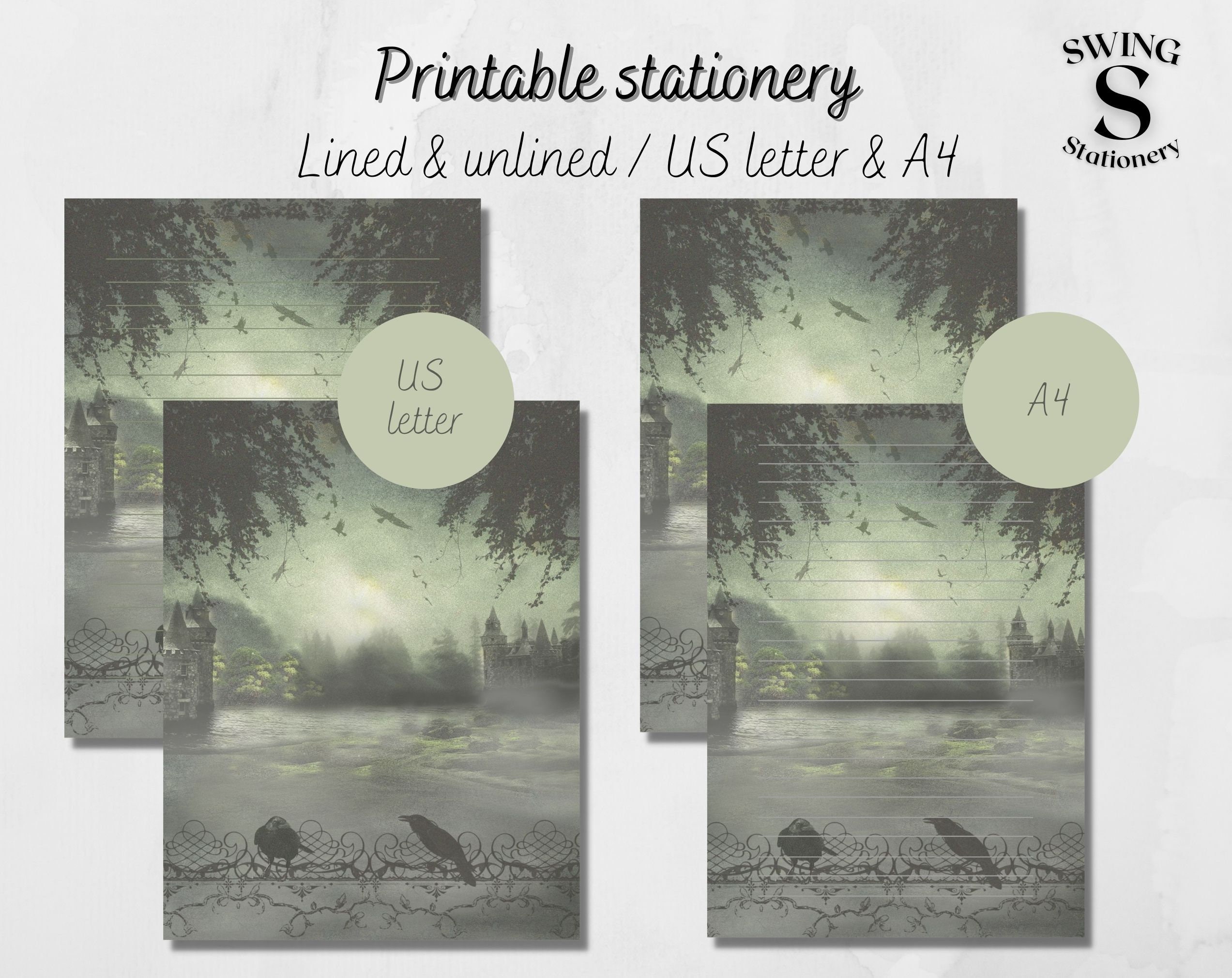 Gothic Raven Printable Writing Paper, Printable Letter Paper, Gothic ...