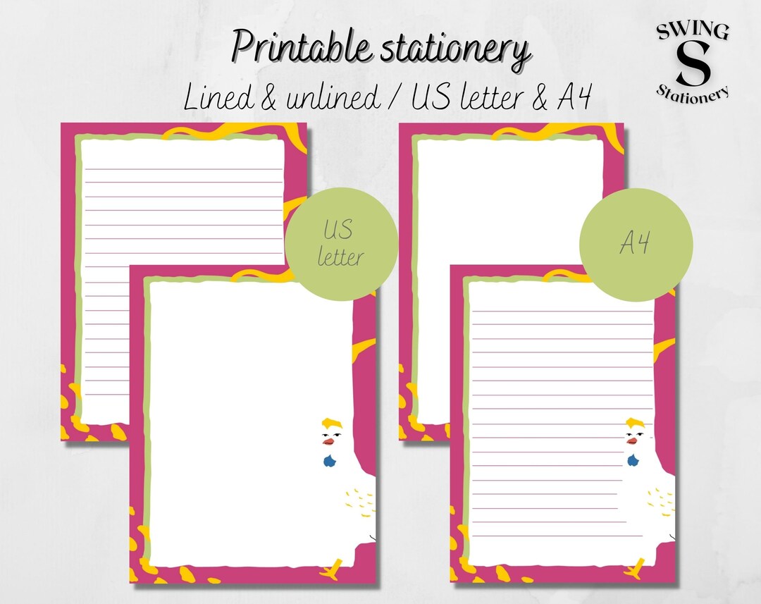 Chicken Printable Writing Paper, Chicken Note Paper, Farm Animal ...