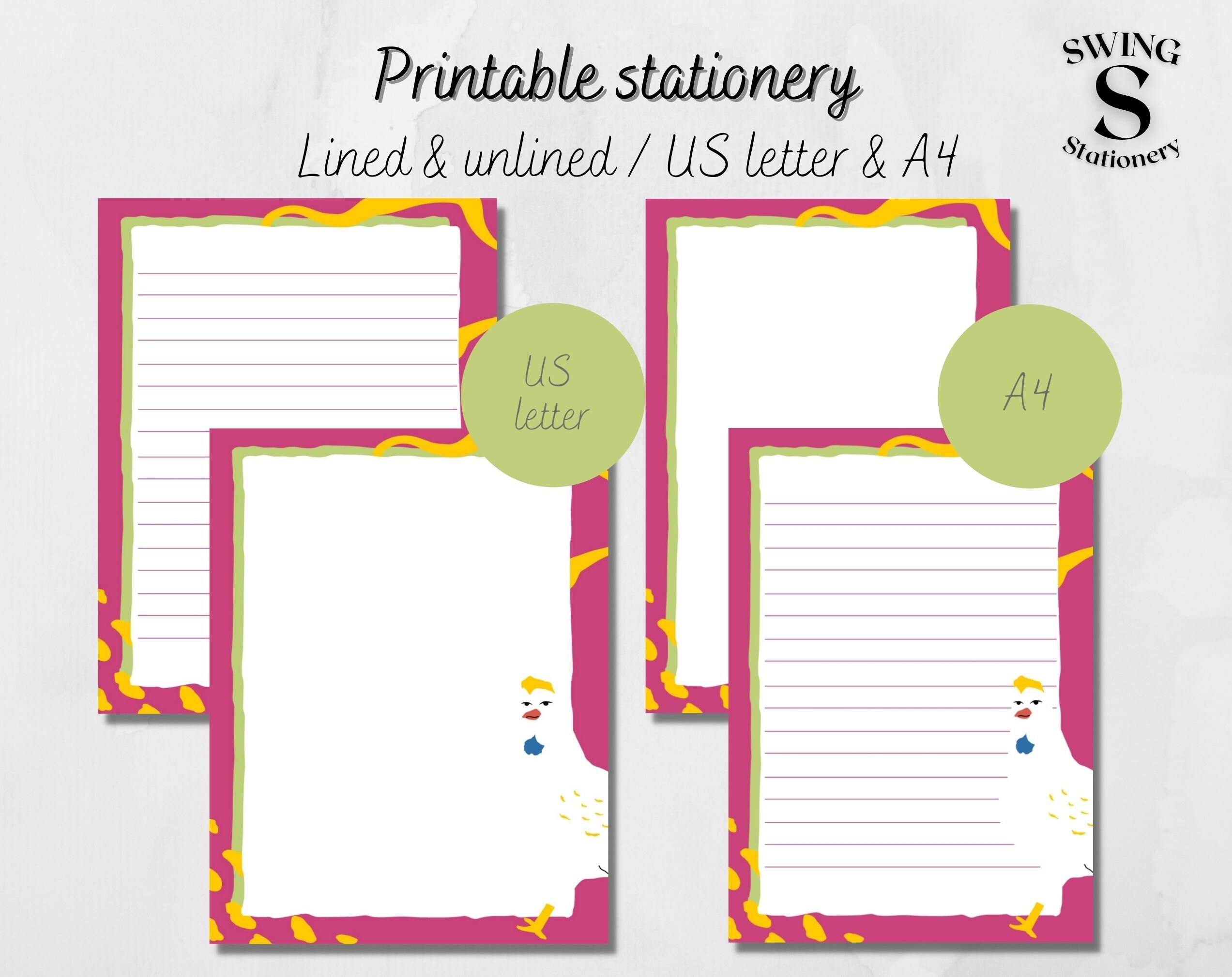 Chicken Printable Writing Paper, Chicken Note Paper, Farm Animal ...