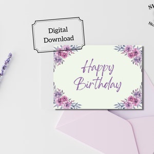 Printable Purple Birthday Card, Purple Birthday Printable, Elegant ...