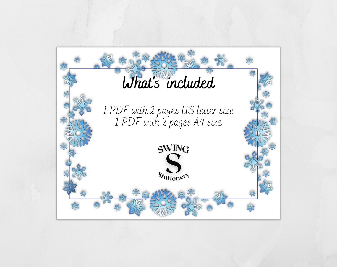 Snowflake Printable Writing Paper, Downloadable Note Paper, Winter ...