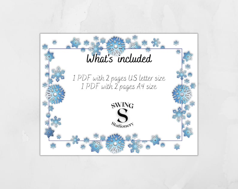 Snowflake Printable Writing Paper, Downloadable Note Paper, Winter ...