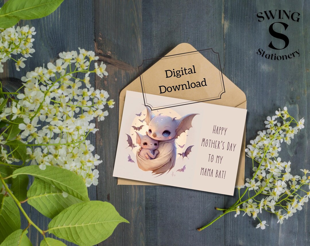 Cute Bat Mother's Day Card, Mama Bat Card, Printable Mother's Day ...