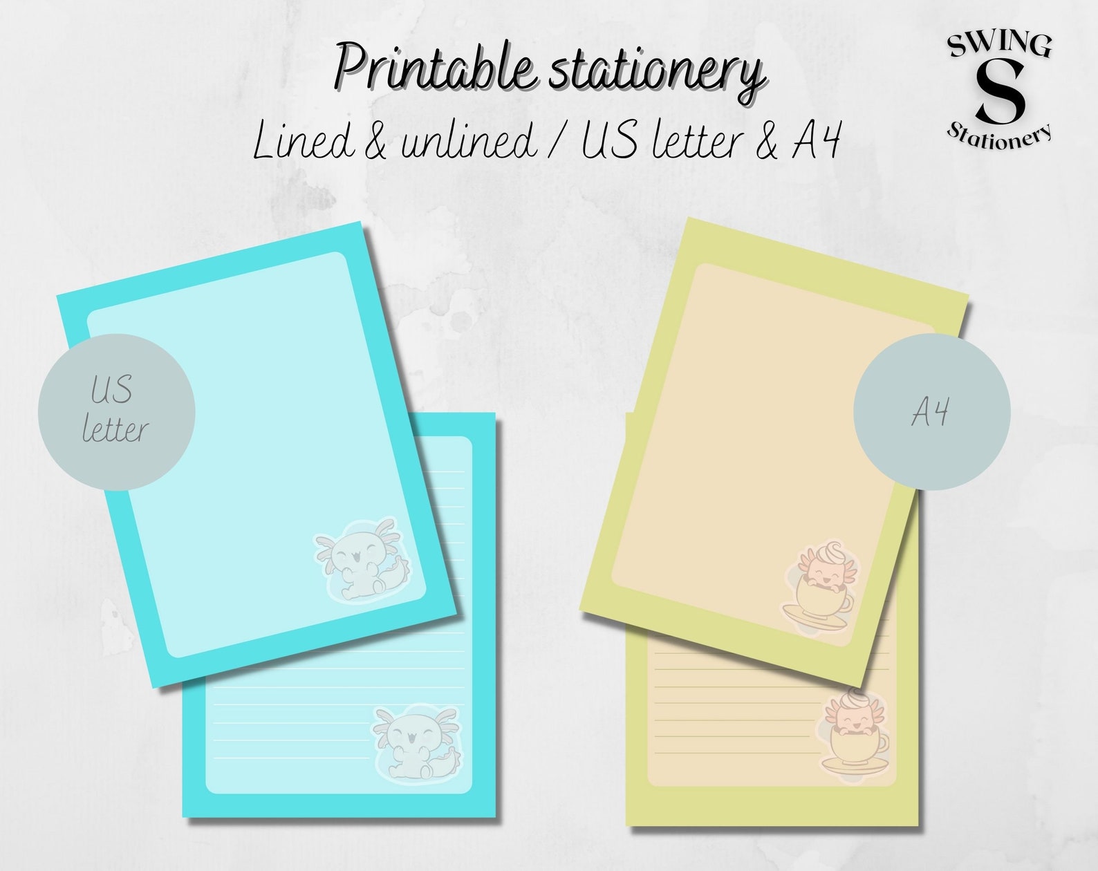 Axolotl Printable Writing Paper, Printable Letter Paper, Downloadable ...