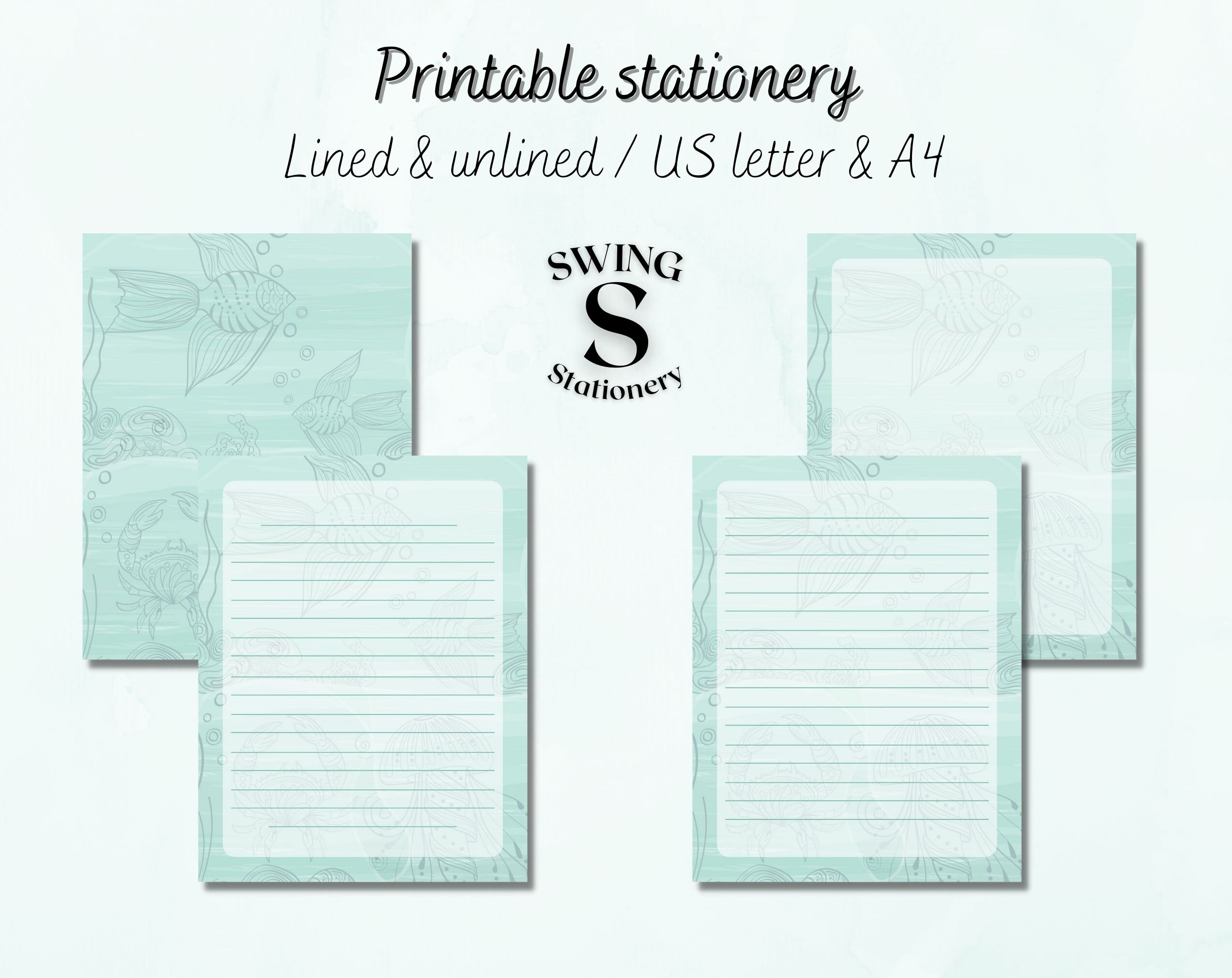 Sea Life Downloadable Stationery Paper, Ocean Downloadable Stationery ...