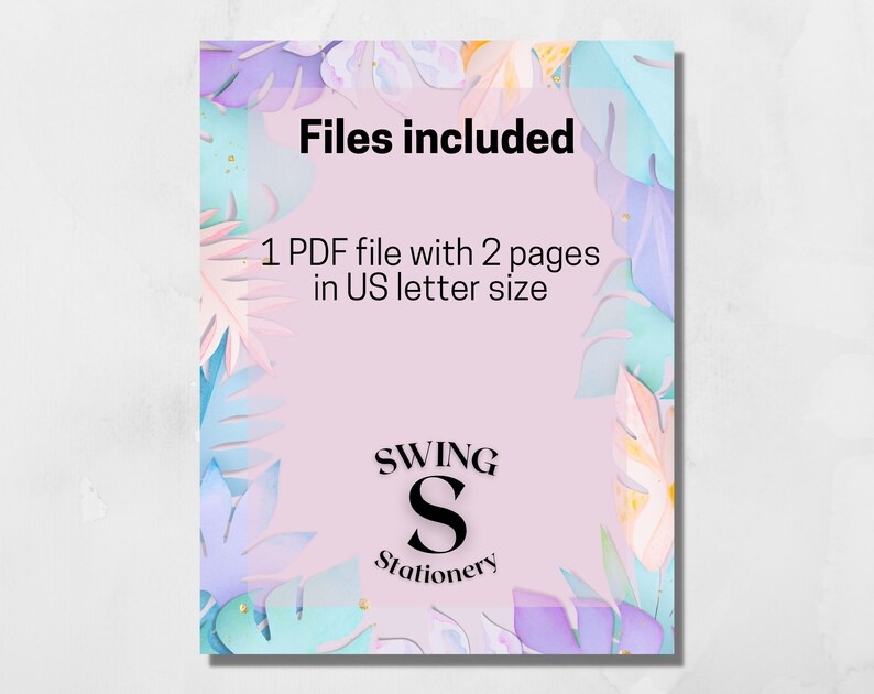 Printable Tropical Leaves Stationery, Pastel Leaves Stationery Set 2 ...