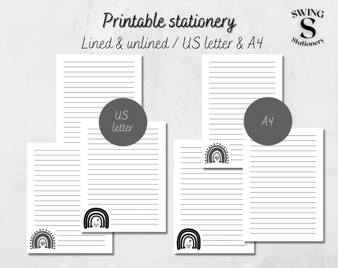 Skull Printable Writing Paper, Black and White Rainbow Paper ...