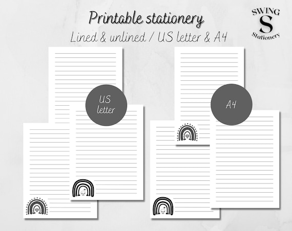 Skull Printable Writing Paper Black and White Rainbow Paper | Etsy