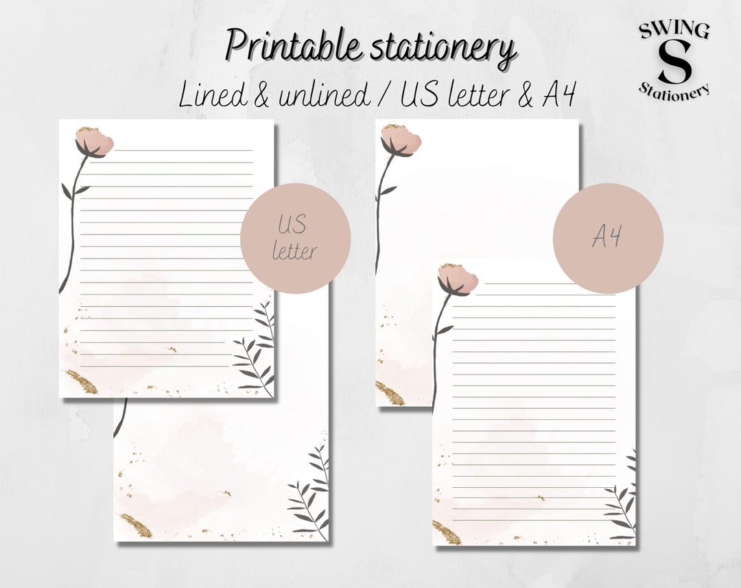 Flowery Printable Writing Paper, Light Flower Note Paper, Neutral ...