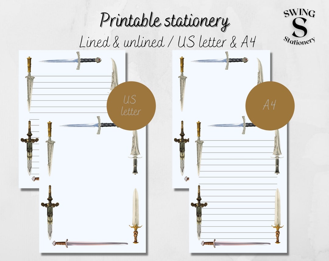 Knives Printable Writing Paper, Daggers Note Paper, Sword Stationery ...