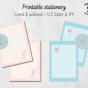 Axolotl Printable Writing Paper, Printable Letter Paper, Downloadable ...