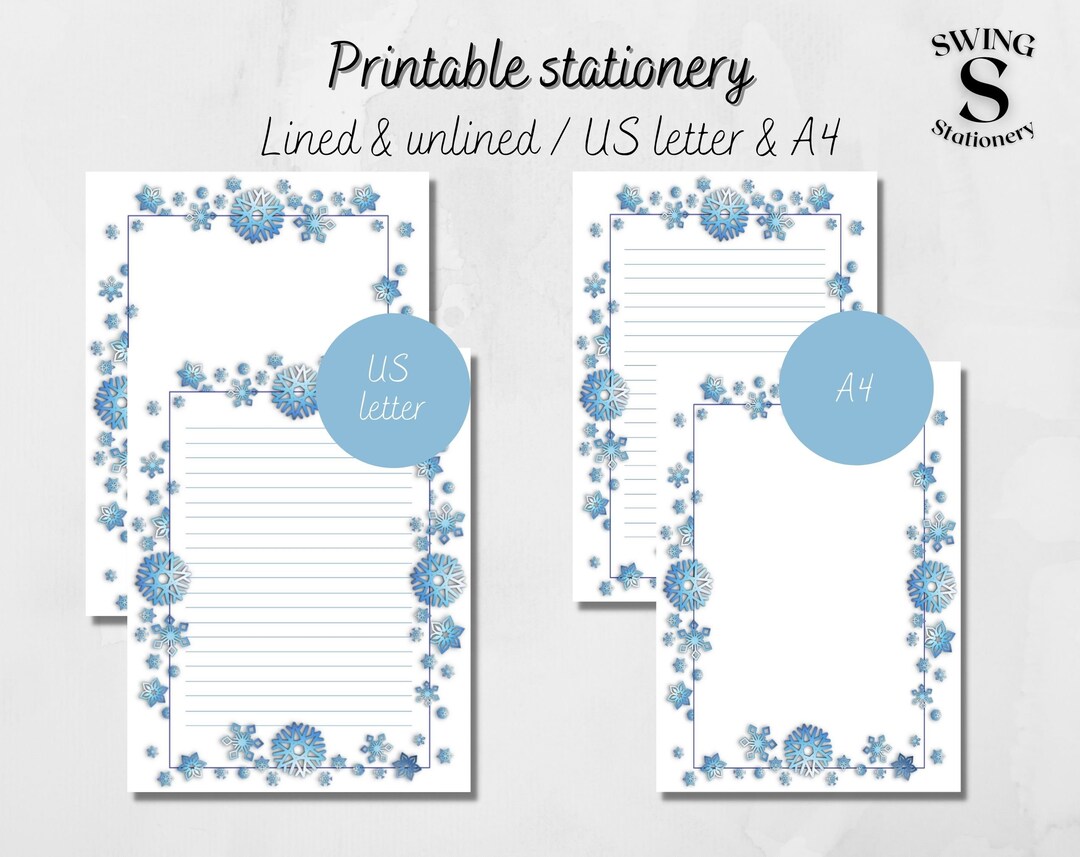 Snowflake Printable Writing Paper, Downloadable Note Paper, Winter ...
