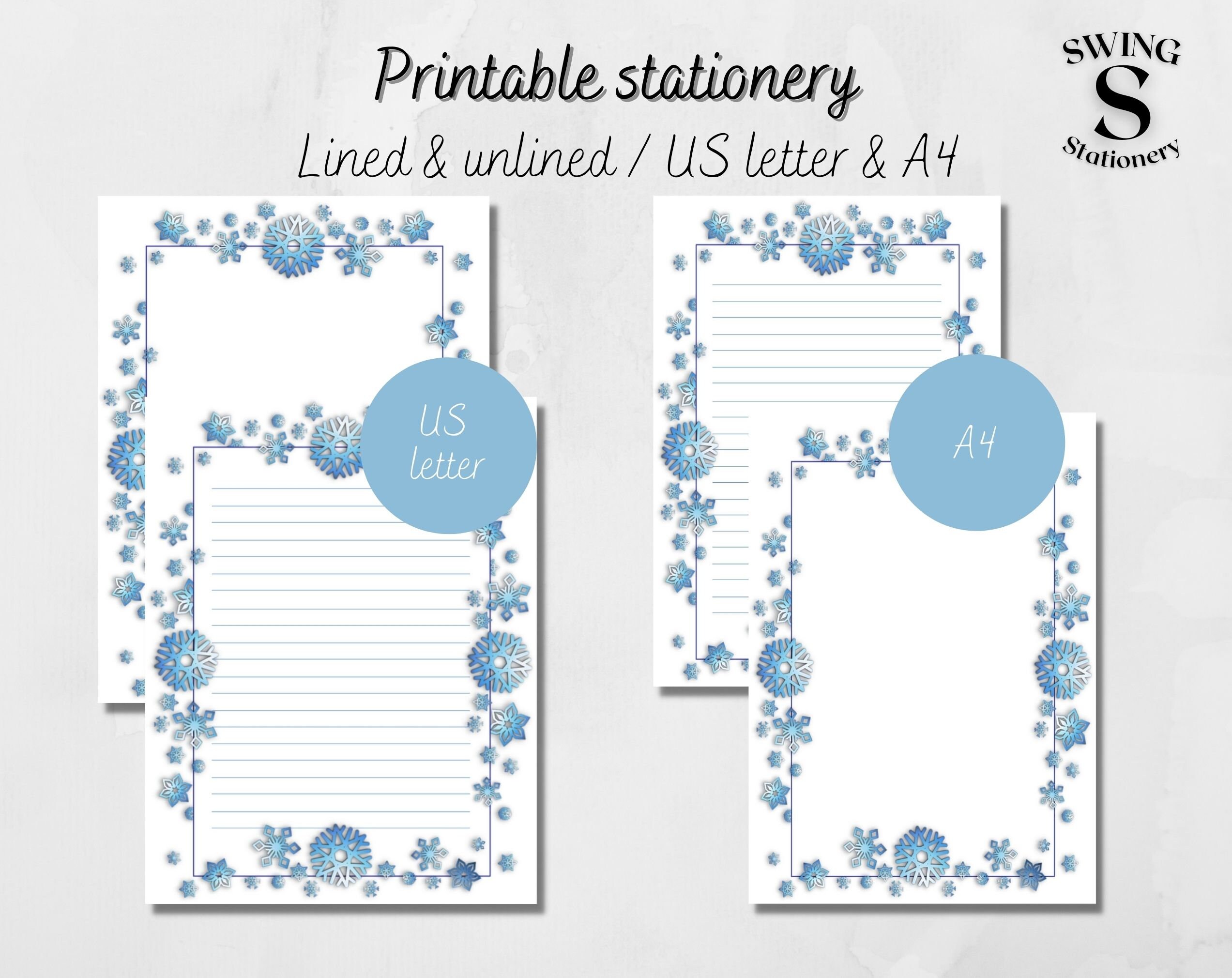 Snowflake Printable Writing Paper, Downloadable Note Paper, Winter ...