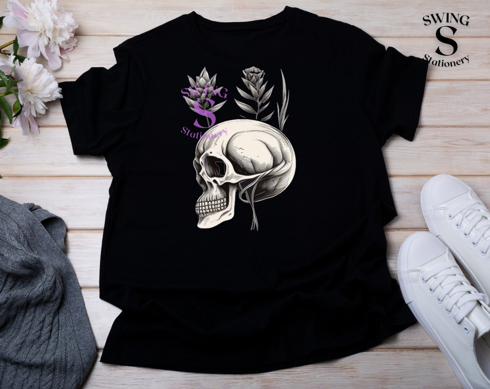 Skull Planter Png, Skull Plant Clipart, Gothic Clipart, Black and White ...