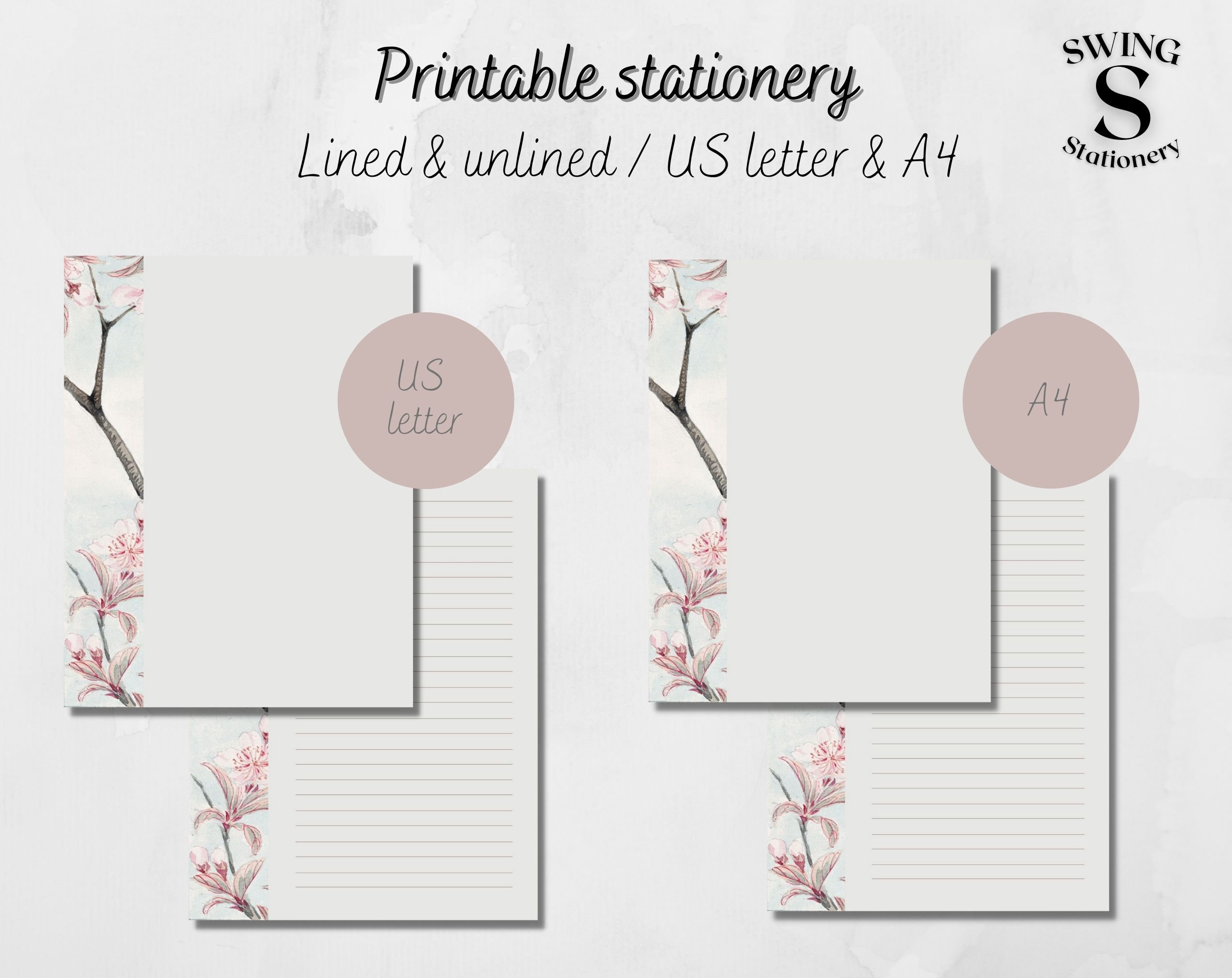 Cherry Blossom Printable Writing Paper, Printable Letter Paper ...