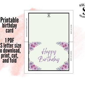 Printable Purple Birthday Card, Purple Birthday Printable, Elegant ...