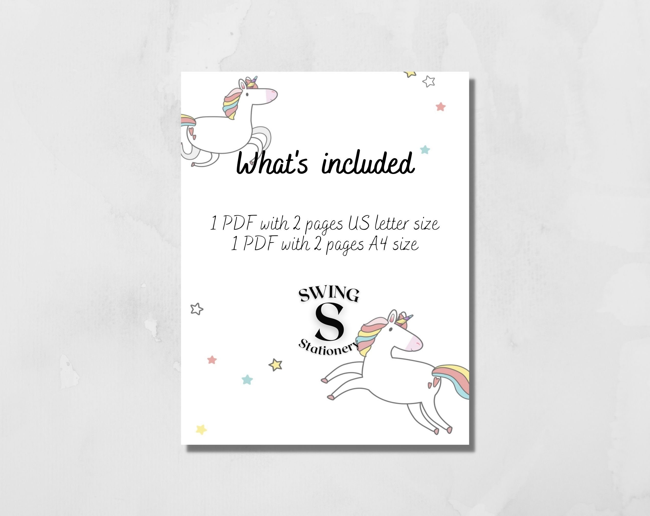 Unicorn Printable Writing Paper, Downloadable Unicorn Doodle Design ...