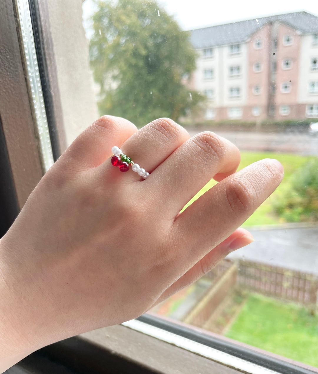 Very Cherry* Glass Pearls Beaded Cherry Ring - Etsy