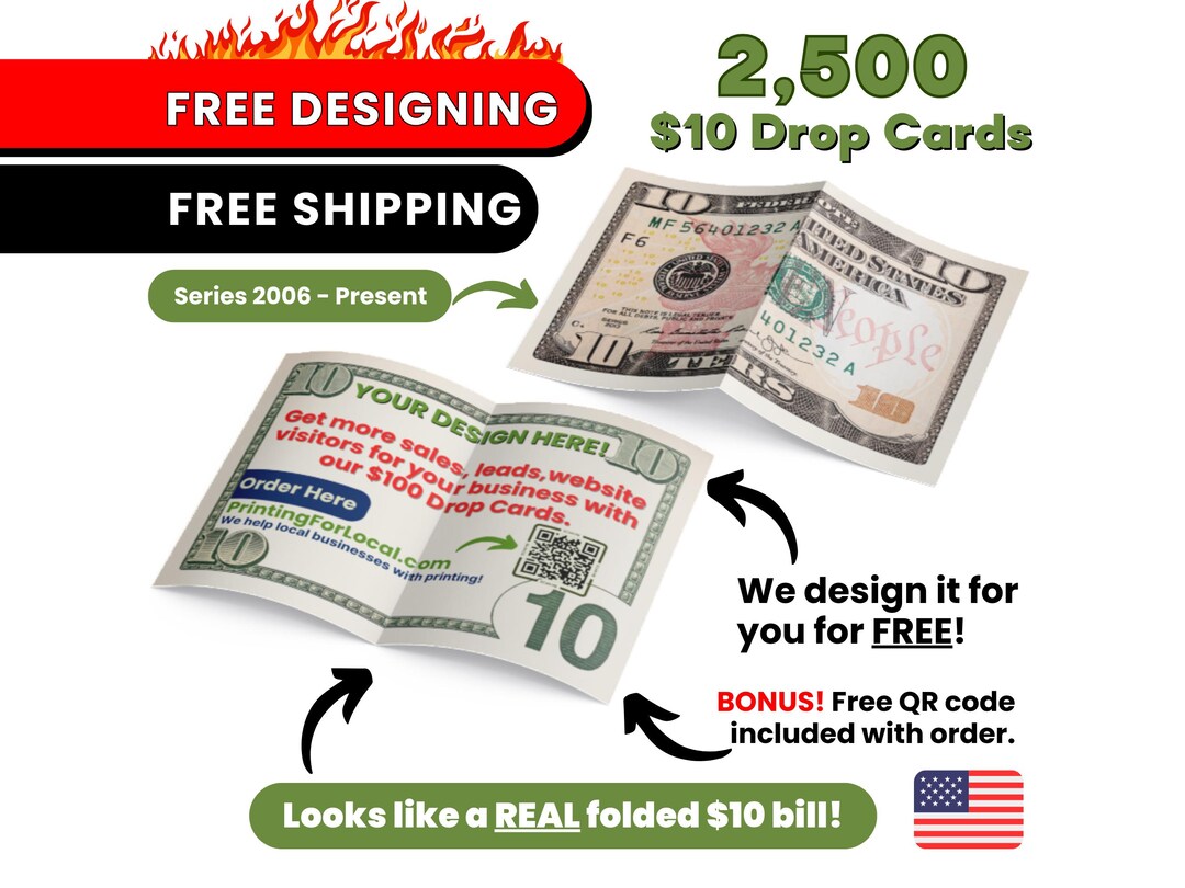 Money Drop Cards, 2500 Personalized Money Cards Printed, Money Cards ...