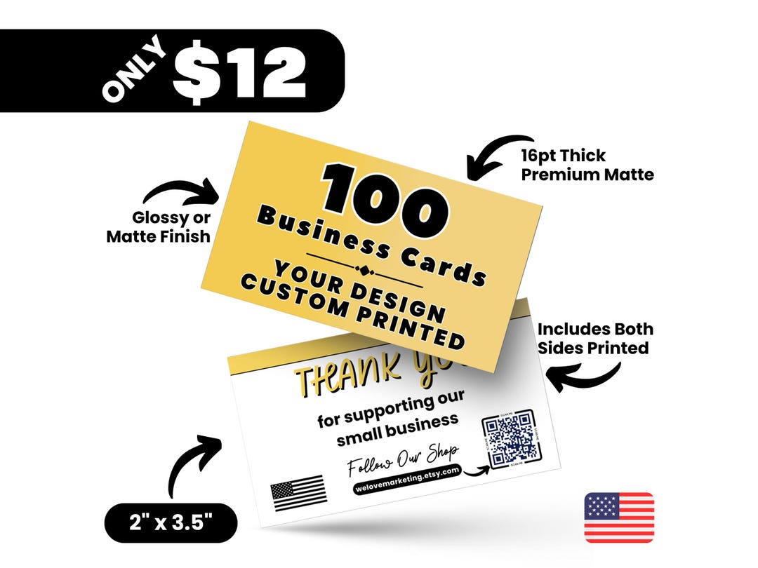 100 Business Cards Printed, Thick 16pt Full Color Business Cards Glossy ...