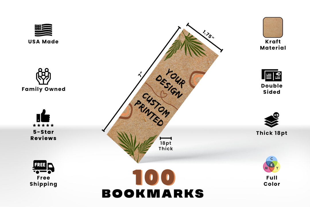 100 --> 1.5" X 7" Kraft Bookmarks Printed | Thick 18pt Kraft Material ...