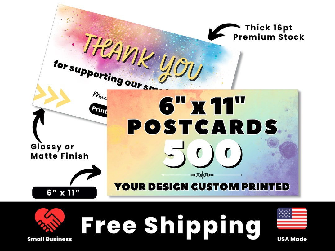 500 6" X 11" Printed Postcards, 16pt Large Custom Postcards Printed ...