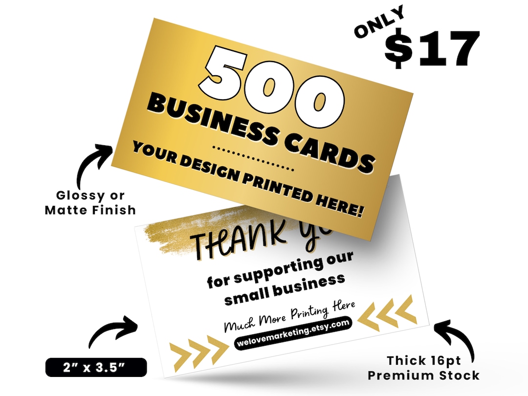 500 Business Cards Printed, Custom Printed Cards, Thick 16pt Glossy or ...