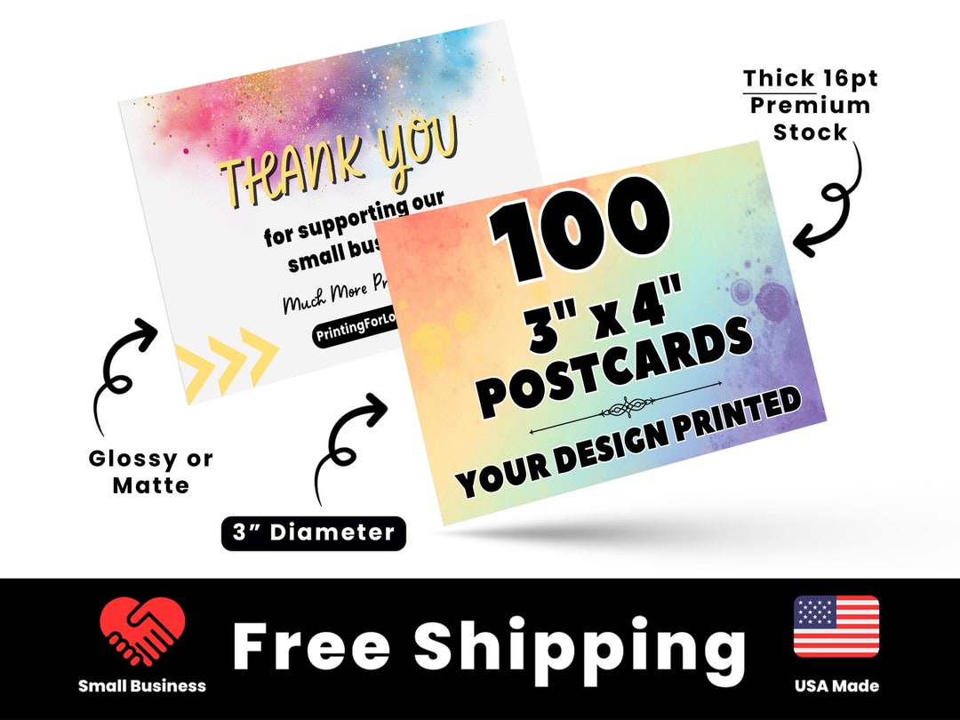 100 3" X 4" Printed Postcards, 16pt Thick Custom Postcards Printed,full ...