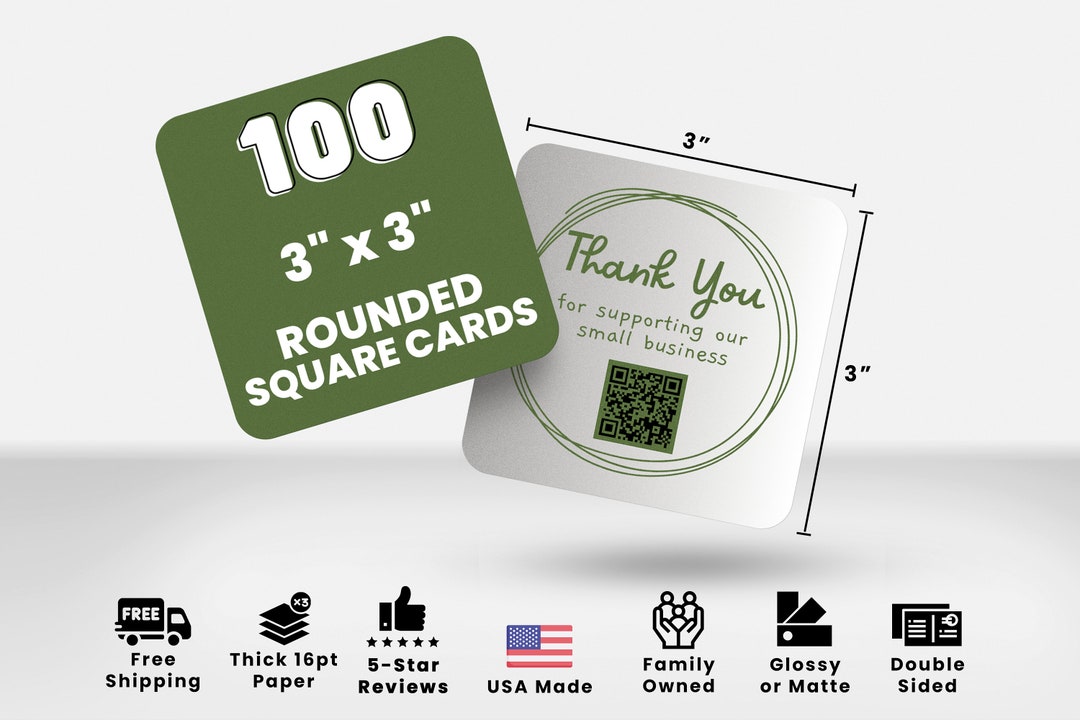 100 3" Rounded Square Cards|rounded Business Cards|custom Printed ...