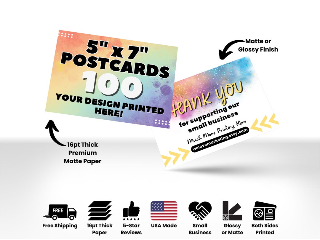 100 5x7 Printed Postcards Thick 16pt Custom Postcards - Etsy