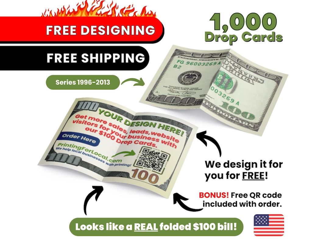 Money Drop Cards, 1000 Personalized Money Cards Printed, Money Cards ...