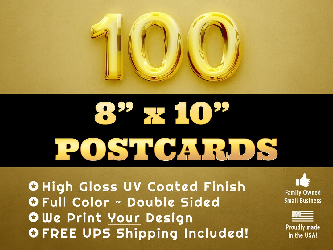 100 8" X 10" Printed Postcards|thick 16pt Custom Postcards|full Color ...