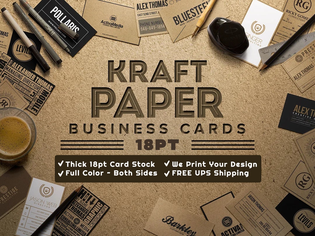 Kraft Business Cards Printed • Premium 18pt Thick • Full Color Both ...