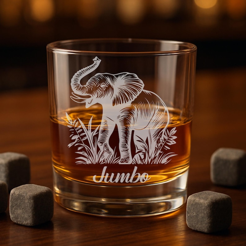 Engraved Elephant Glass: Custom Floral Whiskey, Wine, or Beer Glass - Etsy