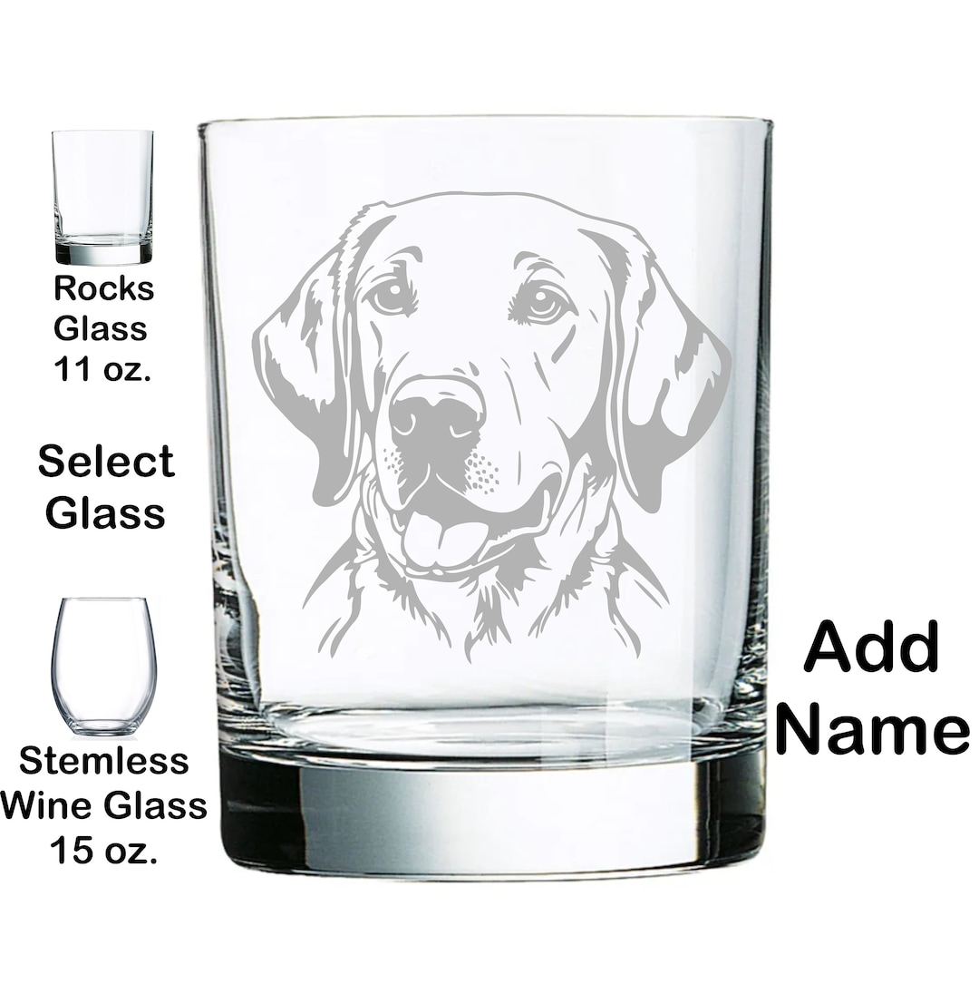 LABRADOR Dog ETCHED Whiskey Glass or Stemless Wine Glass Personalized ...