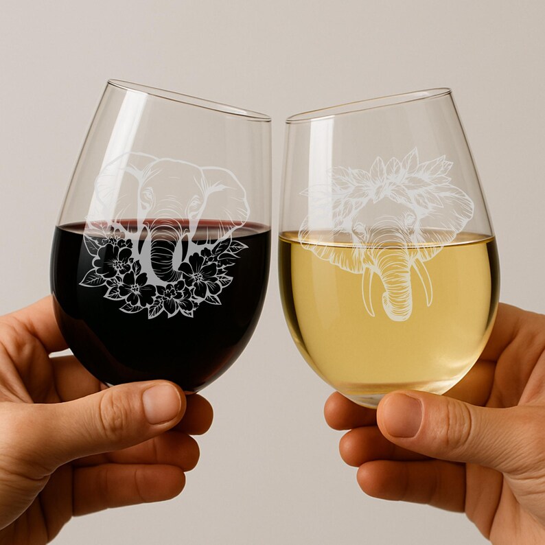 Engraved Elephant Glass: Custom Floral Whiskey, Wine, or Beer Glass - Etsy