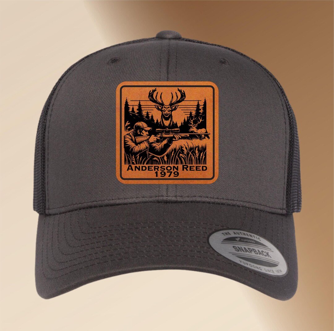 Leather Patch Personalized Hunting Hat | Engraved Adjustable Trucker ...