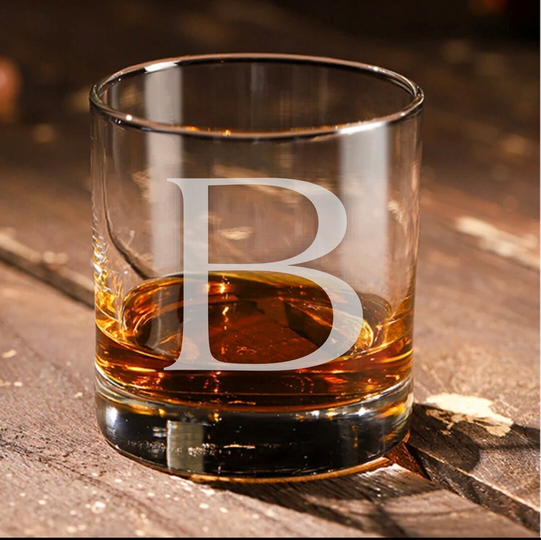 Custom Initial on Whiskey Glass Bottom or Side Engraving Personalized ...