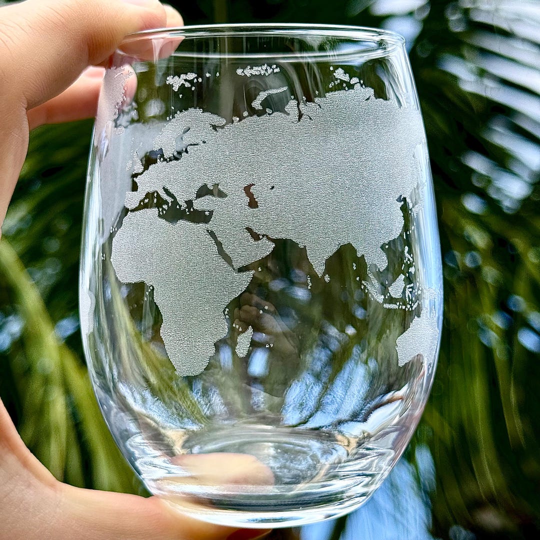 Engraved World Map Wine Glass: Personalized Travel Gift - Etsy