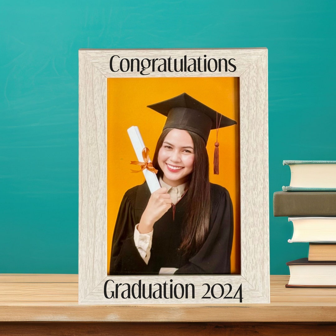 Engraved Graduation Picture Frame – Cloud White Wood, Custom Photo Gift ...
