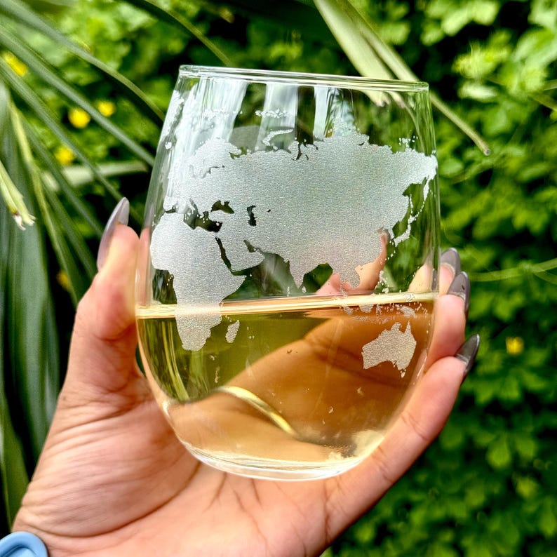 Engraved World Map Wine Glass: Personalized Travel Gift - Etsy