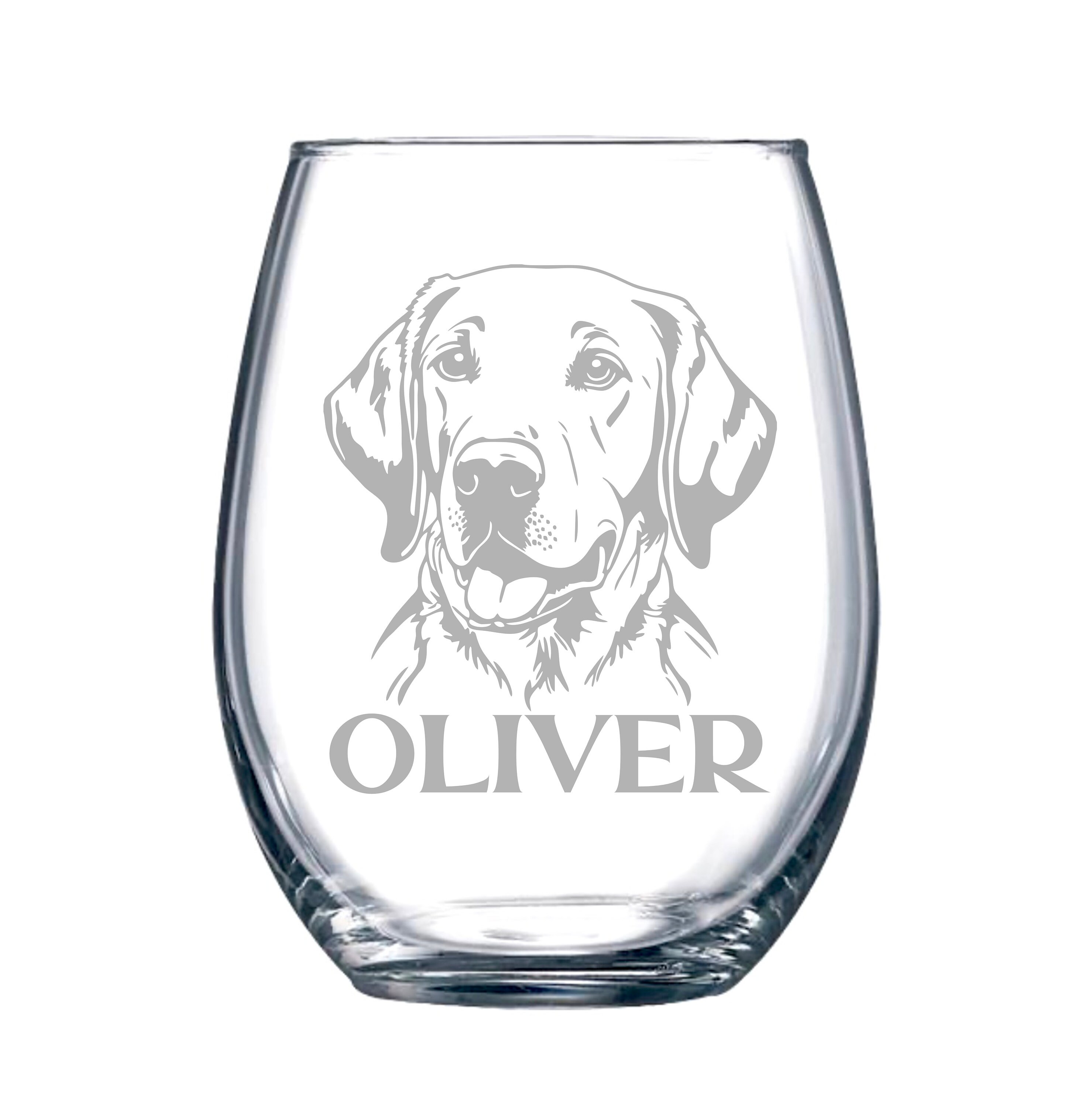 LABRADOR Dog ETCHED Whiskey Glass or Stemless Wine Glass Personalized ...